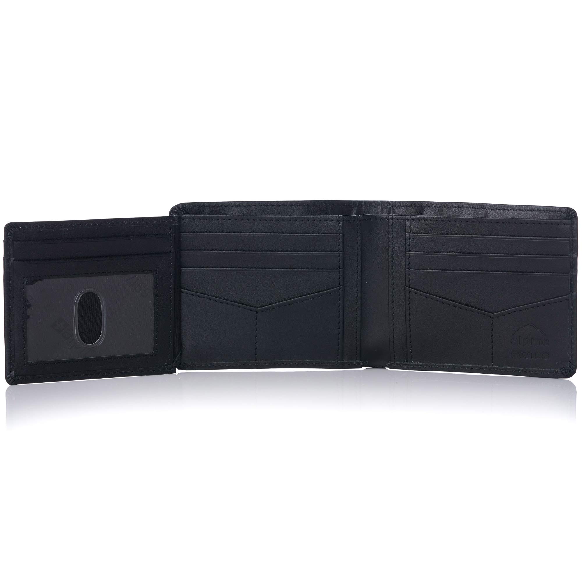 Alpine Swiss RFID Luka Men's Flip ID Wallet Deluxe Capacity ID Bifold With Divided Bill Section Camden Collection Smooth Finish Black Comes in a Gift Box