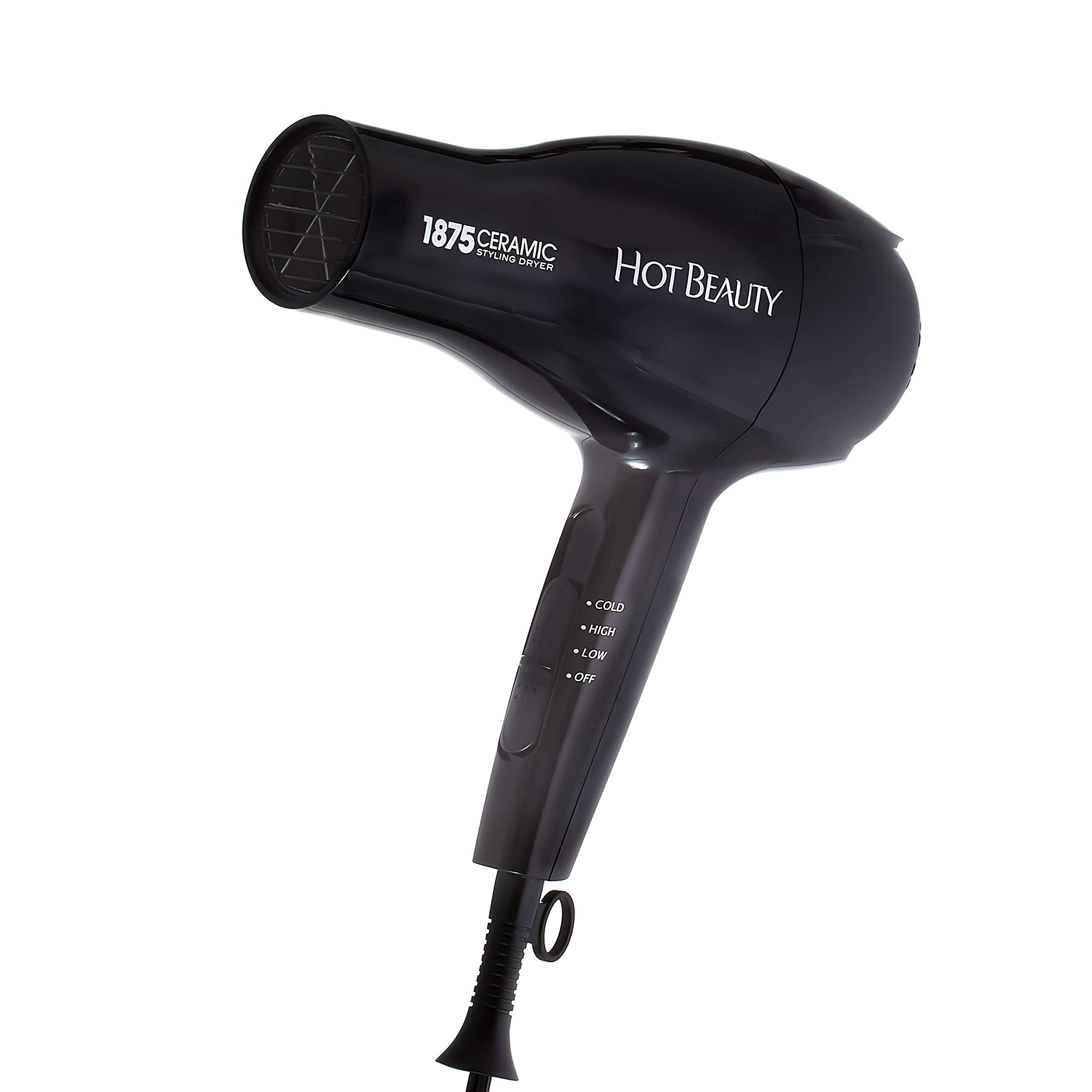 Hot Beauty 1875 Ceramic Styler Hair Styling Blow Dryer 2 Attachments Included Lightweight and Fast Dry Multi Heat Speed Setting Perfect Size for Home or Travel