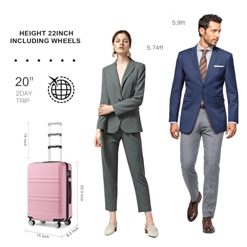 Kono 20'' Carry on Luggage Lightweight with Spinner Wheel TSA Lock Hardside Luggage Airline Approved Carry on Suitcase Pink