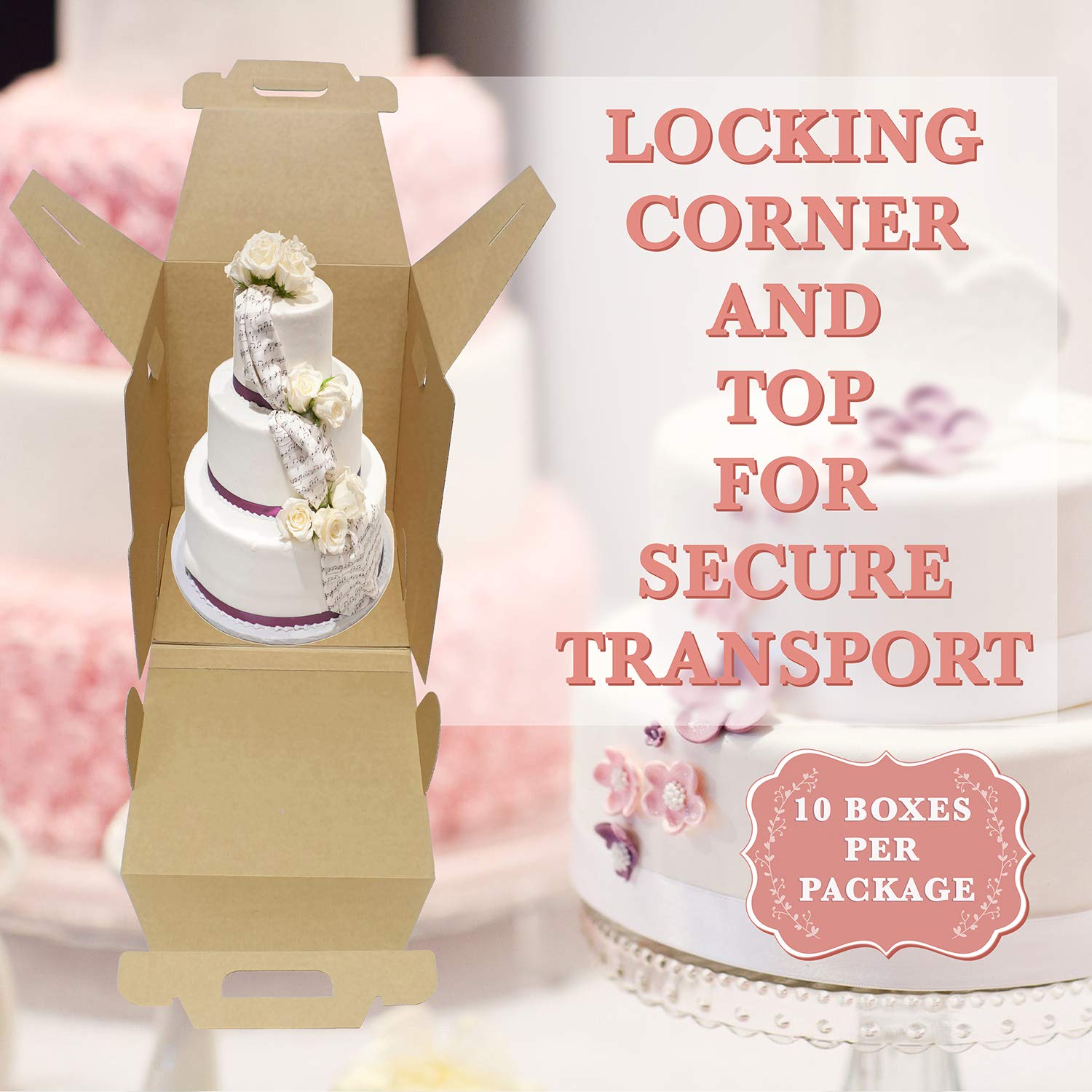 SpecialT Disposable Cake Carrier Tall Cake Caddy 2 or 3 Layer Cake Carrier - 14 Inch Tall 12x12 Cake Box 10-Pack