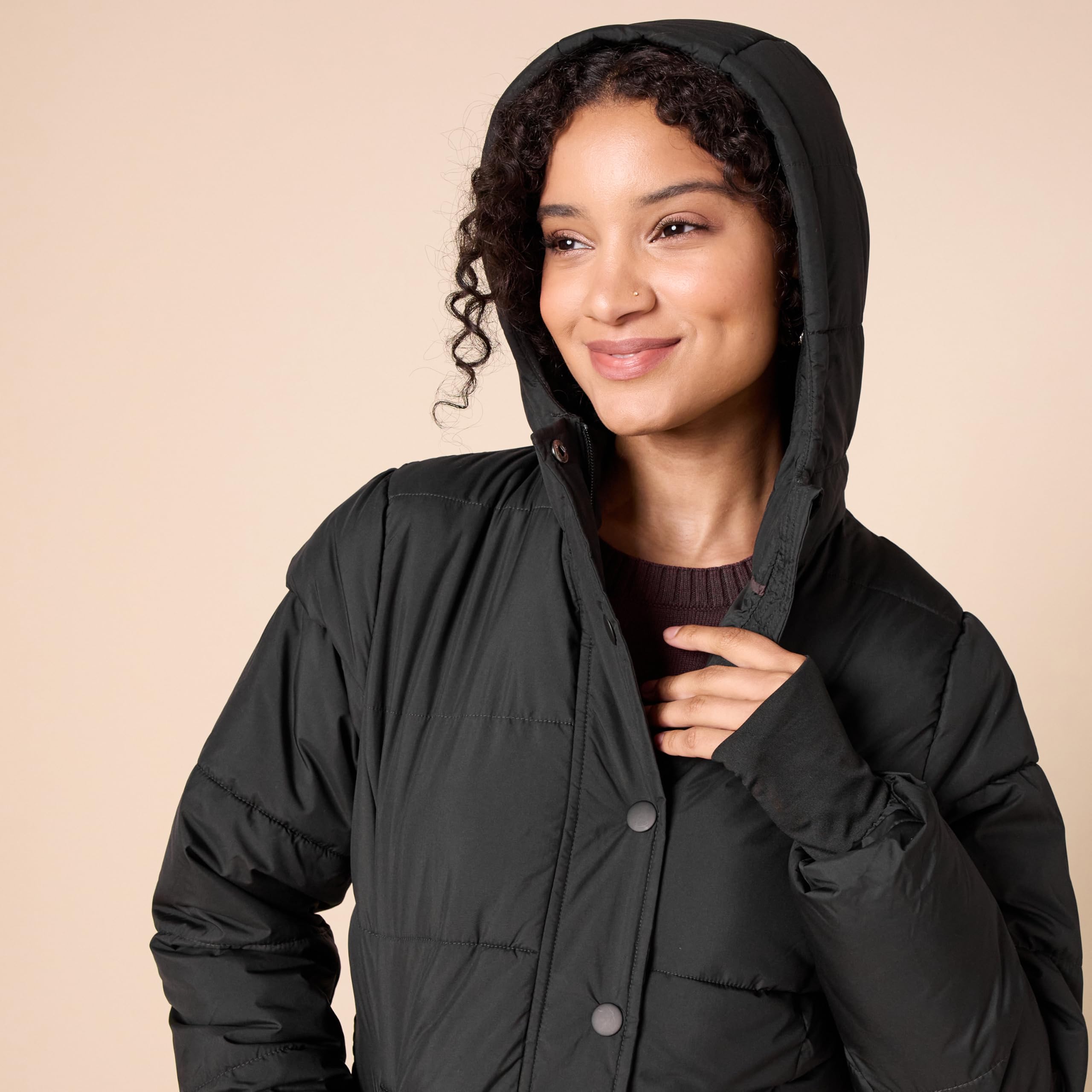 Amazon Essentials Women's Heavyweight Quilted Long-Sleeve Hooded Puffer Coat (Available in Plus Size), Black, X-Large