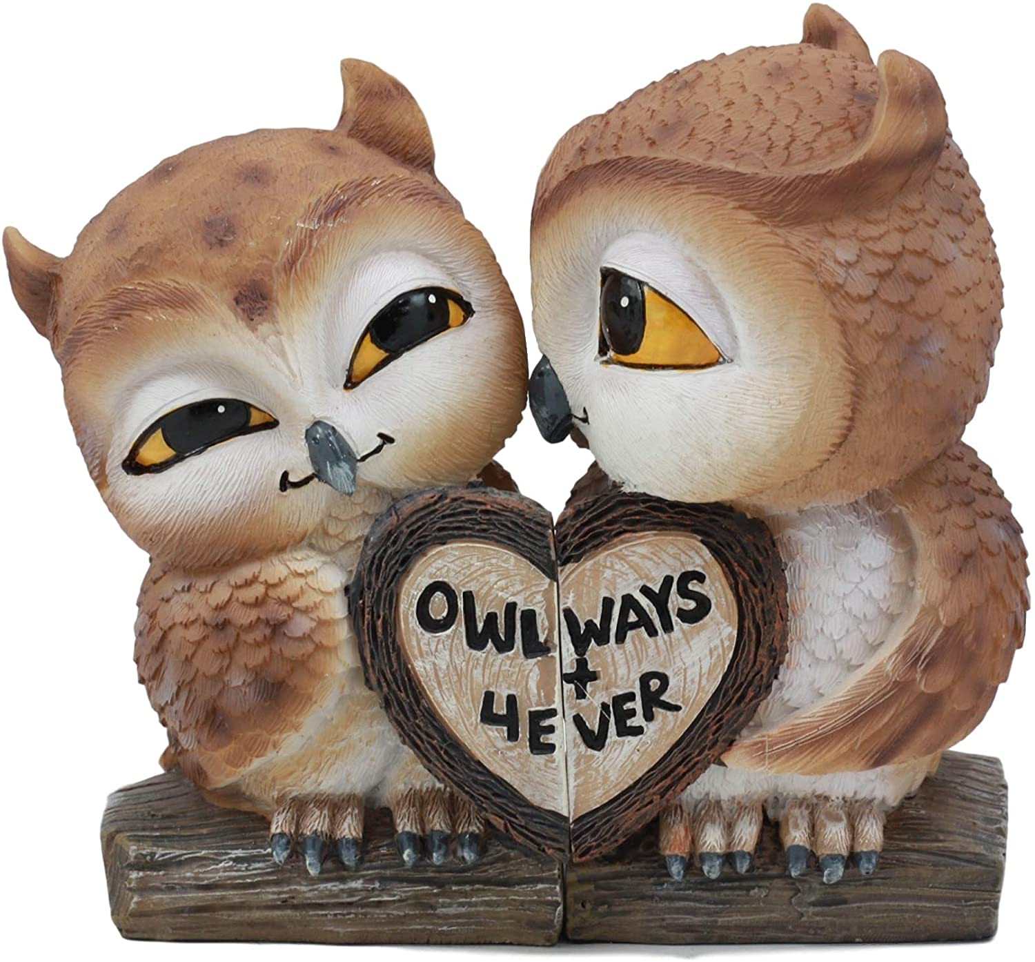 Ebros Romantic Kissing Love Owl Couple Decor Statue 2 Piece Set Decorative Figurine Valentines Birds Pair of Owls Holding Heart Shaped Sign Saying Owlways 4Ever