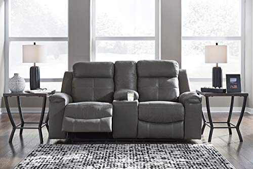 Signature Design by Ashley Jesolo Modern Faux Suede Double Reclining Loveseat with Center Console, Dark Gray