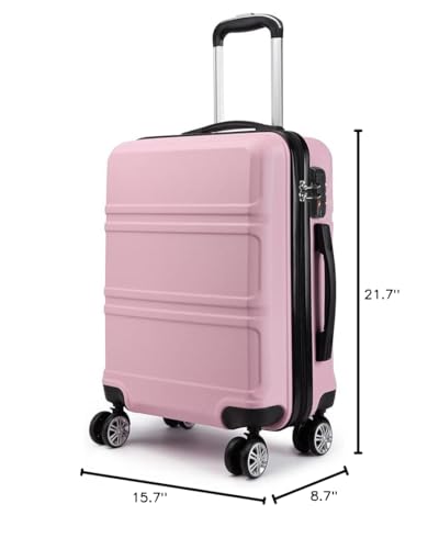 Kono 20'' Carry on Luggage Lightweight with Spinner Wheel TSA Lock Hardside Luggage Airline Approved Carry on Suitcase Pink