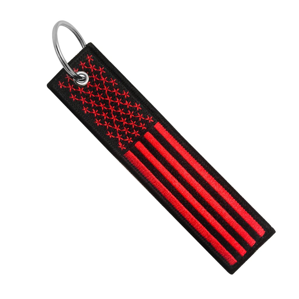 Flag Keychain Tag with Key Ring, EDC for Motorcycles, Scooters, Cars and Gifts (USA Red and Black)