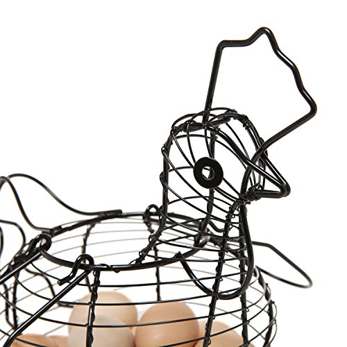 MyGift Black Metal Wire Egg Basket with Chicken Shape Design, Farm Fresh Egg Collecting Basket, Decorative Farmhouse Kitchen Storage Baskets