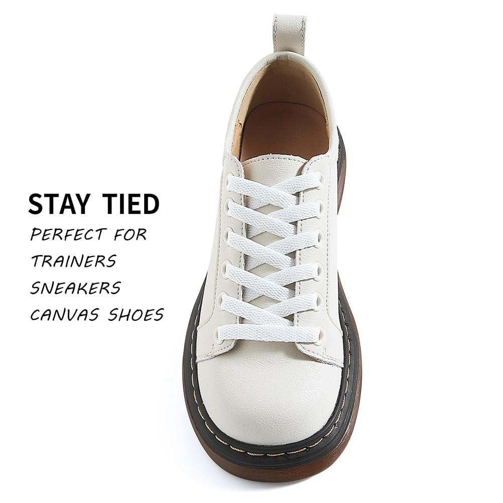 VSUDO 47" Flat White Shoe Laces for Sneakers, White Shoelaces for Sneakers, White Shoe Strings for Sneakers, White Replacements Sneakers Shoe Laces for Women or Men (1 Pair-White-120CM)