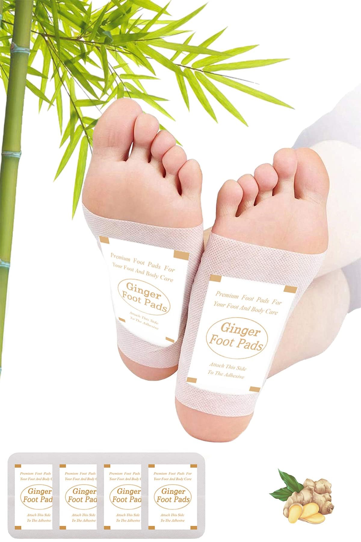 TEWEAE Foot Pads, Ginger Foot Pads, Natural Ginger Powder Bamboo Vinegar Foot Patches 20 Packs.