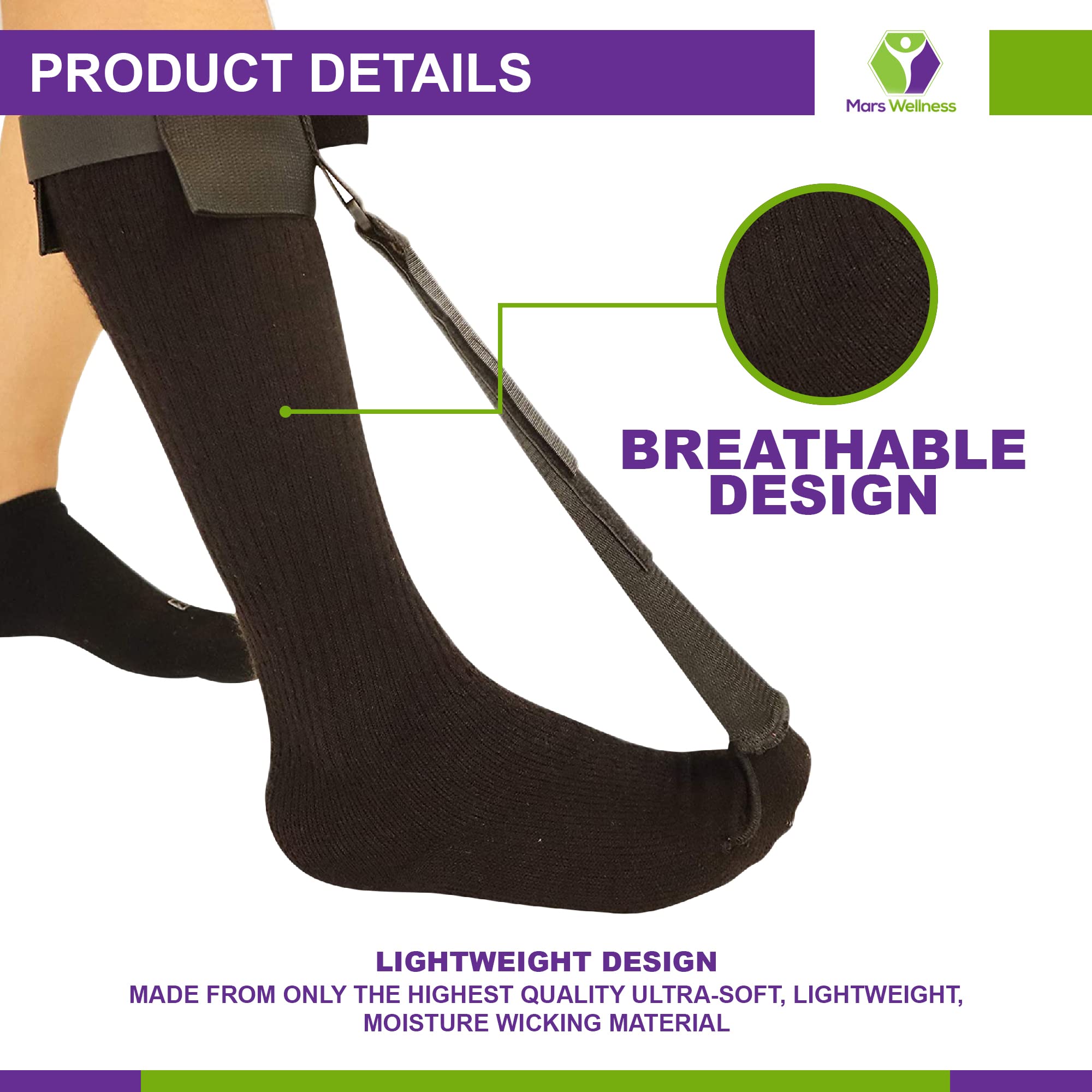 MARS WELLNESS Plantar Fasciitis Stretch Night Sock - For Pain Relief from Plantar Fasciitis and Achilles Tendonitis - Black - S