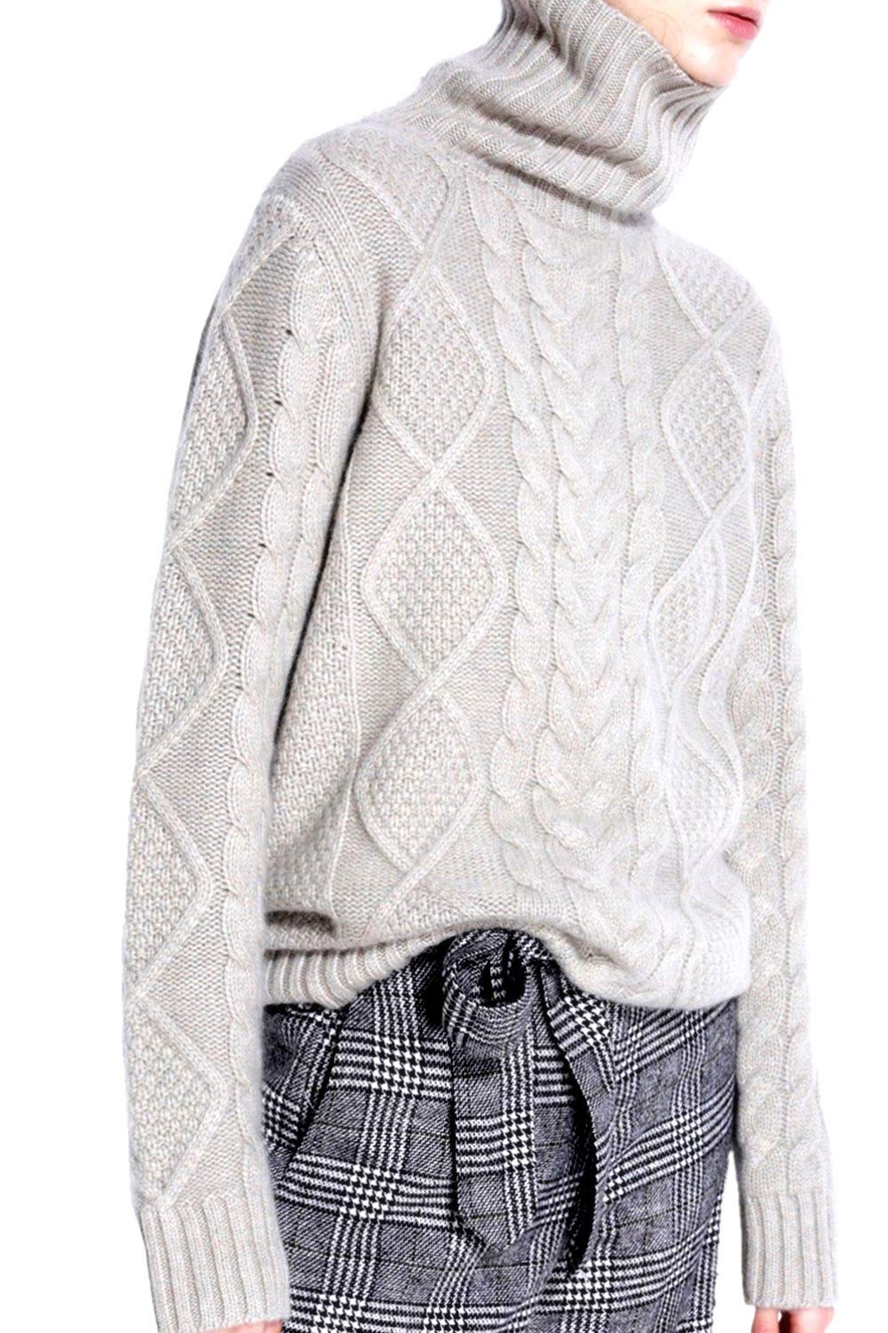 Ailaile Wool Sweaters Women's Turtleneck Pullover Female Loose Long Sleeve Tops Winter Thick Knitted Jumper Beige