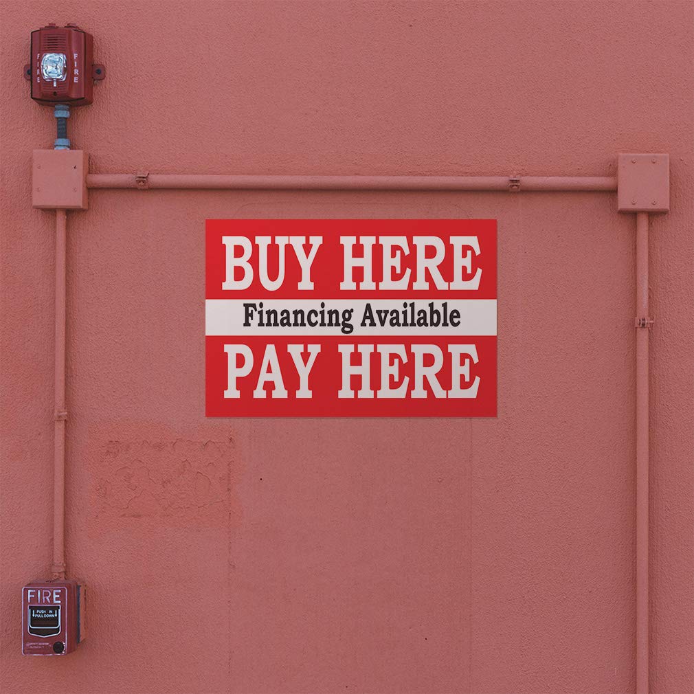 Decal Sticker Multiple Sizes Buy Here Pay Here Financing Available Red Business Buy Here Outdoor Store Sign Red - 28inx20in, One Sticker