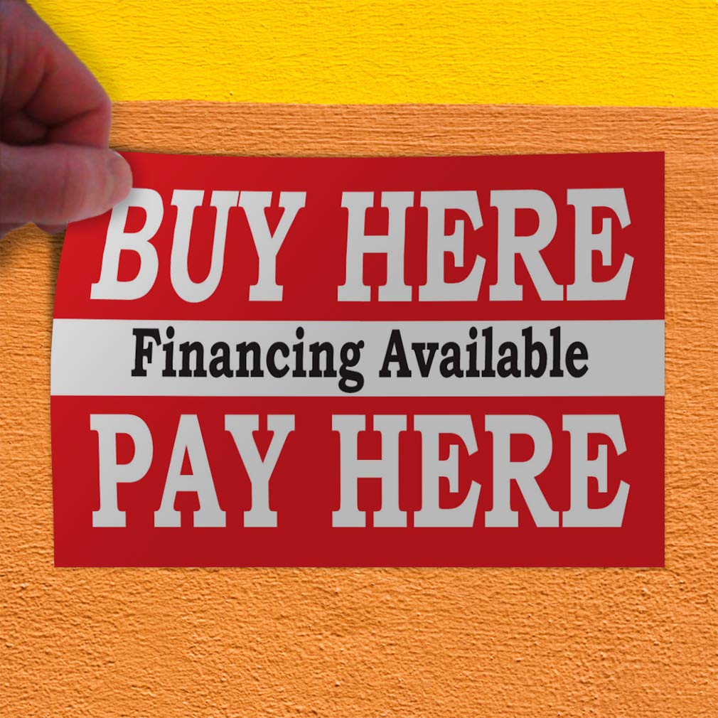 Decal Sticker Multiple Sizes Buy Here Pay Here Financing Available Red Business Buy Here Outdoor Store Sign Red - 28inx20in, One Sticker
