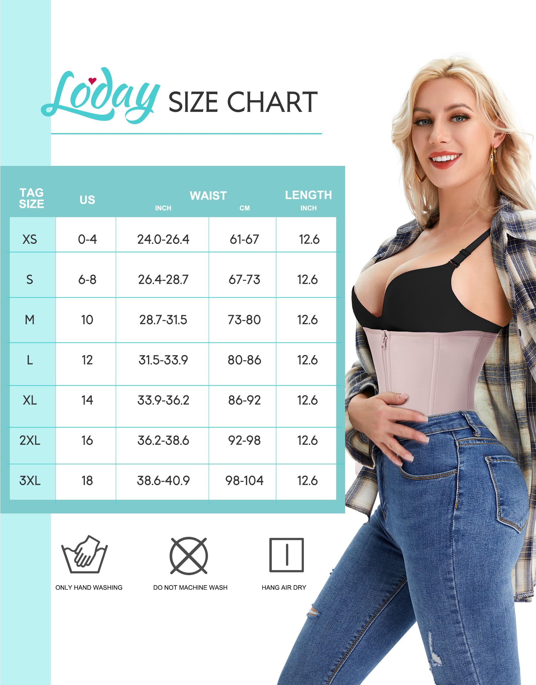 LODAY Waist Trainer Corset for Women Tummy Control Sport Workout Body Shaper Beige (XS, Beige(Zip and Hooks))