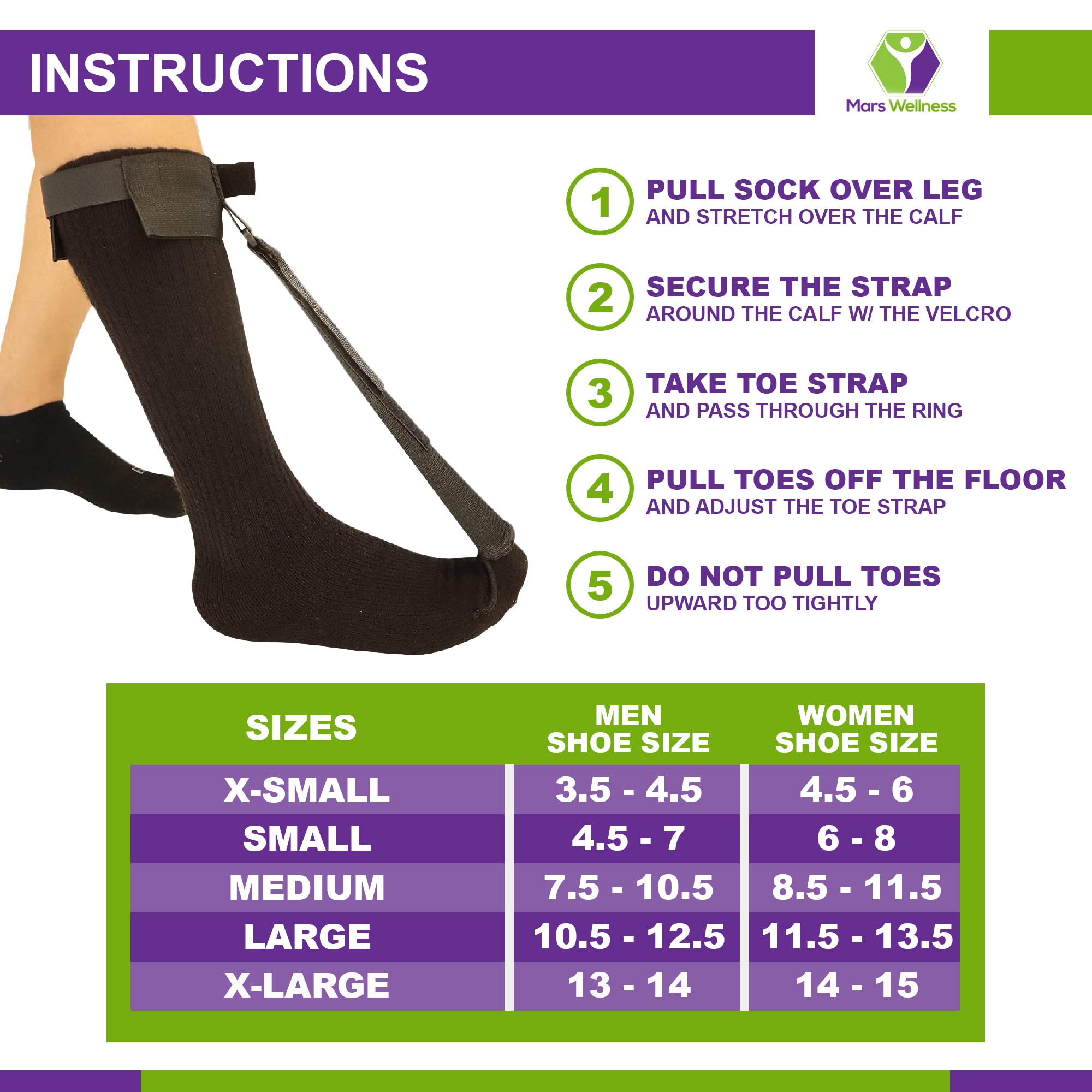 MARS WELLNESS Plantar Fasciitis Stretch Night Sock - For Pain Relief from Plantar Fasciitis and Achilles Tendonitis - Black - S