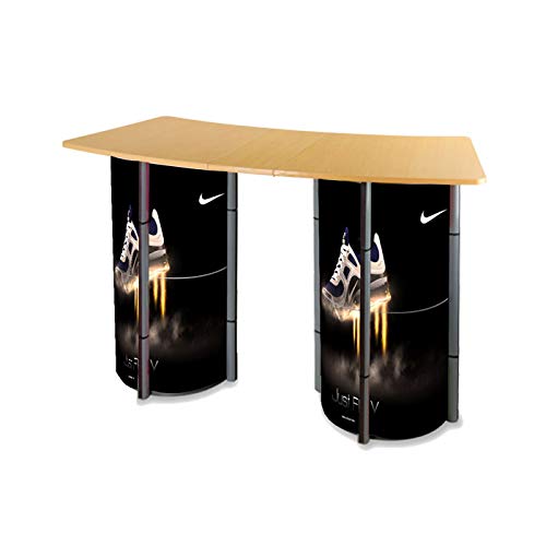 QOMOLANGMA 55.1" Round Portable Aluminum 3-Layer Spiral Twister Tower Portable Counter Display Stand Exhibition Counter Stand Trade Show Display with Columns Banner (Black, Stand Only)