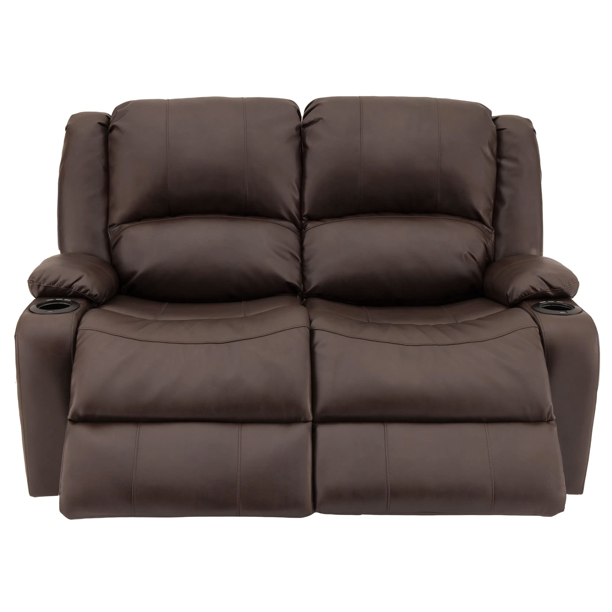 RecPro Charles 58" Powered Double RV Wall Hugger Recliner Sofa RV Loveseat with Upgraded 2023 Fabric (Chestnut)