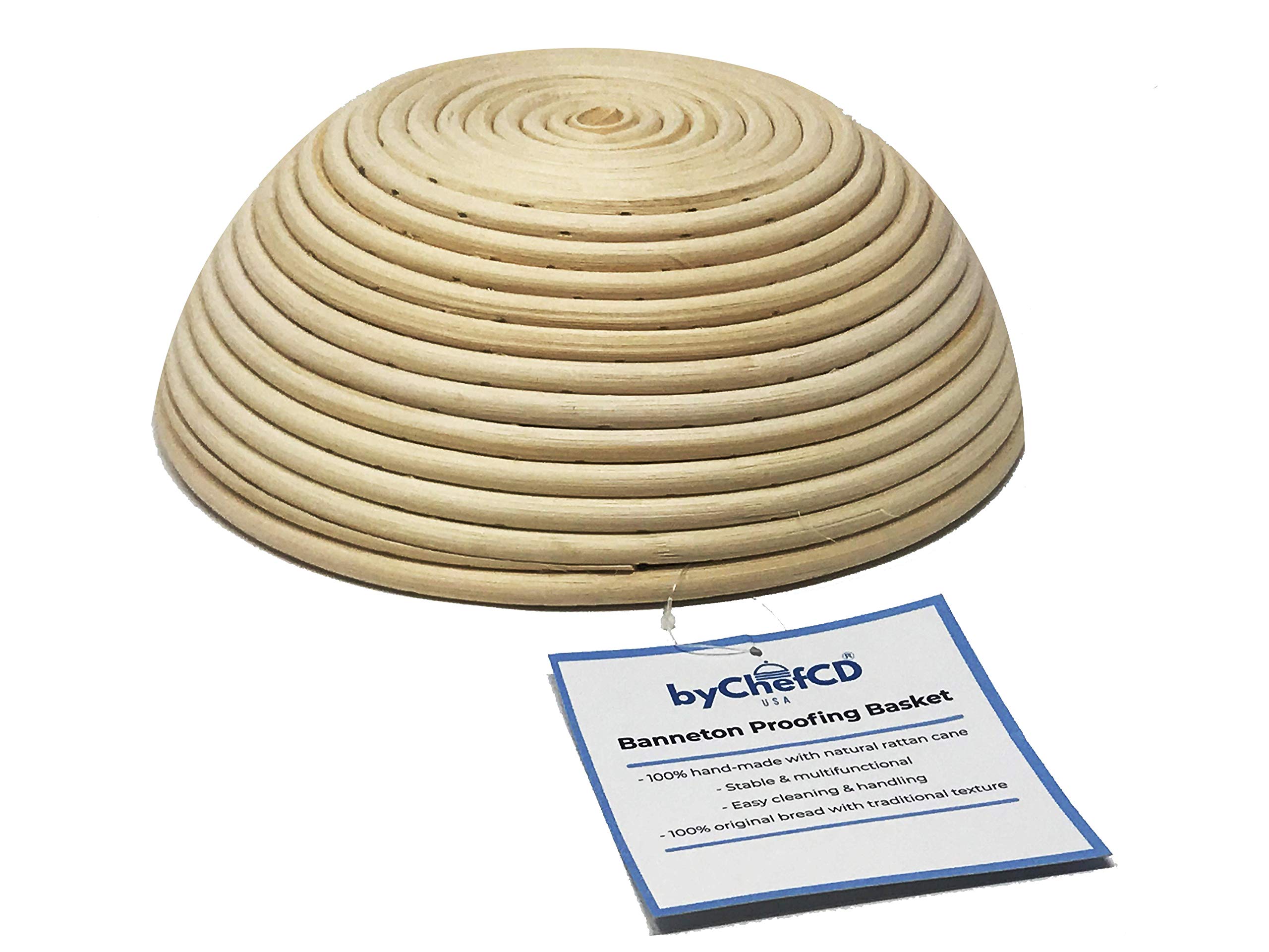 9 Inch Round Bread Basket Proofing Set- Banneton Bread Proofing Basket + Cloth Liner + Bowl Scraper + Smoother. For Home Bakers and Professionals- Great for Sourdough Starter ByChefCD