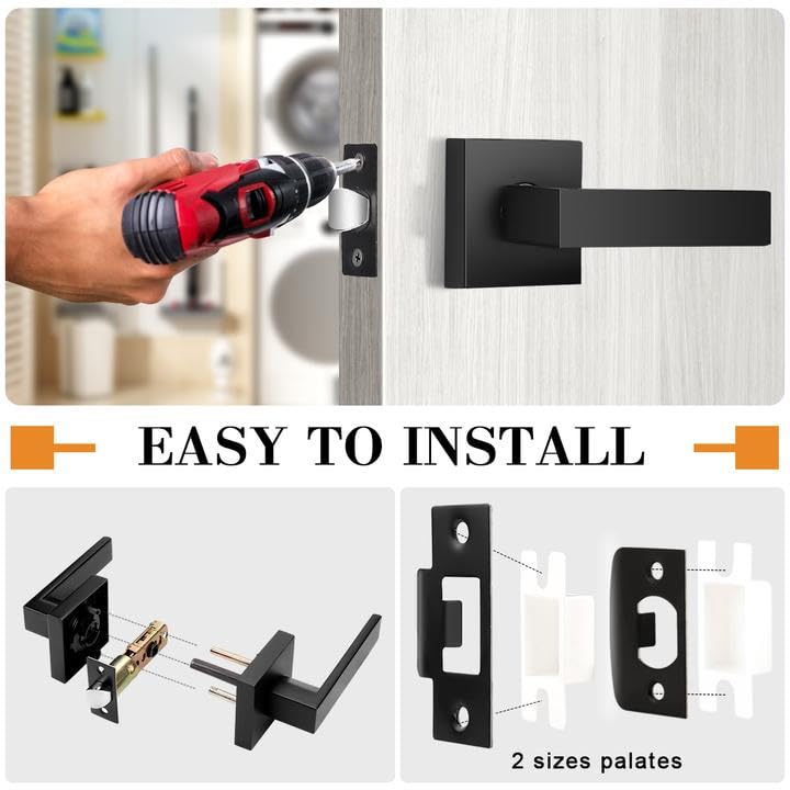 Probrico Matte Black Passage Door Levers Square Hall Closet Handles, Heavy Duty Interior Non-Locking Lever Sets, Reversible for Right & Left Side, 5 Pack