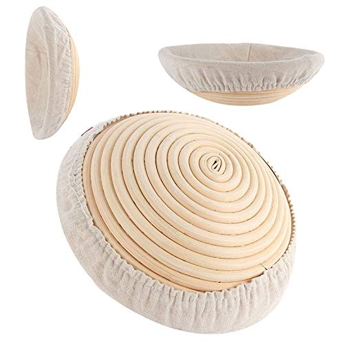 9 Inch Round Bread Basket Proofing Set- Banneton Bread Proofing Basket + Cloth Liner + Bowl Scraper + Smoother. For Home Bakers and Professionals- Great for Sourdough Starter ByChefCD