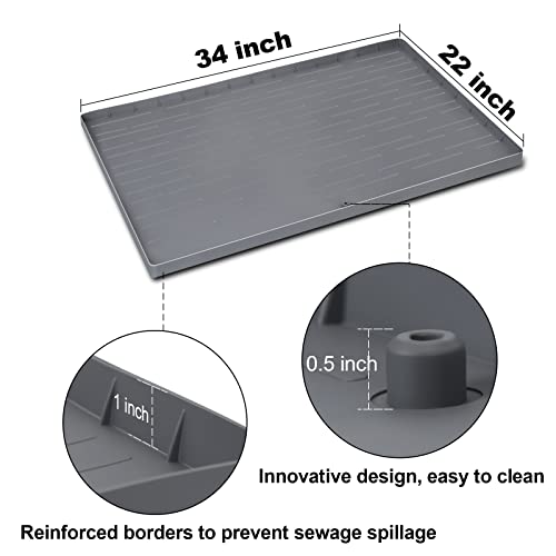 Under Sink Mats for Kitchen Waterproof | Under Sink Cabinet Mats and Protectors, 34" x 22" Silicone Under Sink Drip Tray ,Cabinet Mat Liner Protector for Kitchen Bathroom