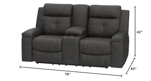 Signature Design by Ashley Jesolo Modern Faux Suede Double Reclining Loveseat with Center Console, Dark Gray