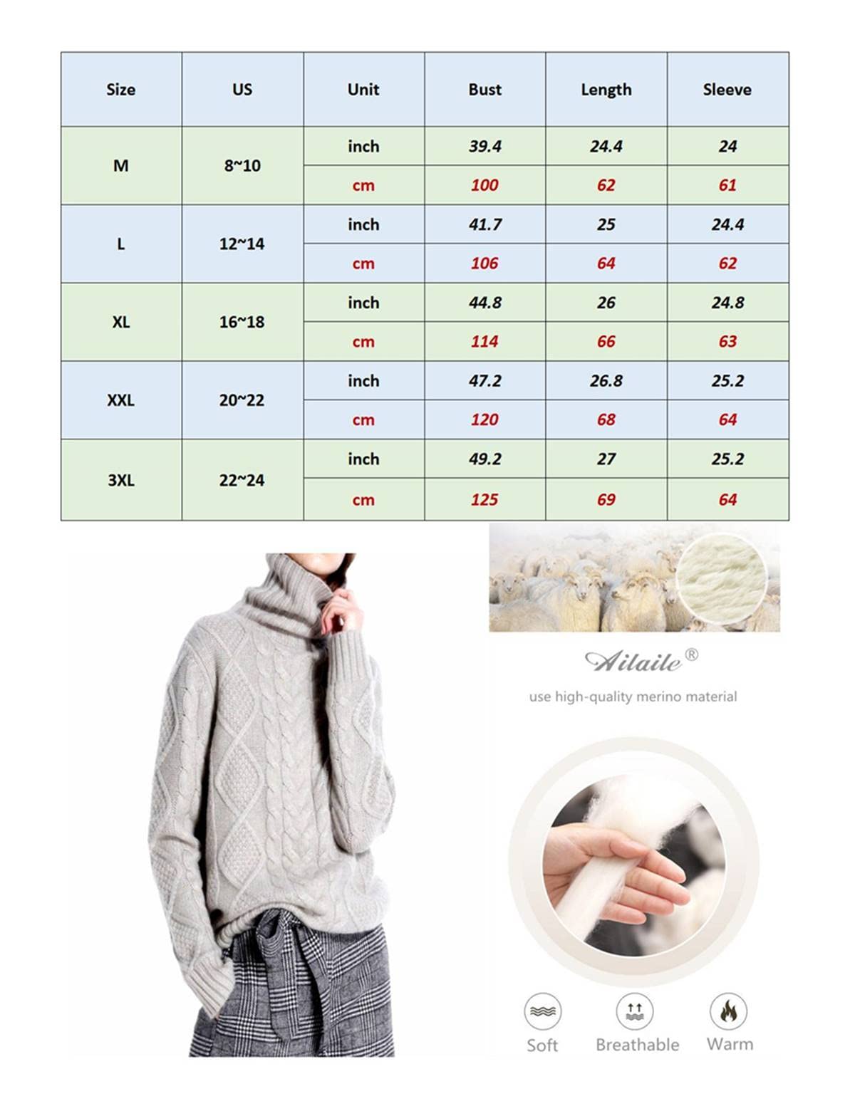 Ailaile Wool Sweaters Women's Turtleneck Pullover Female Loose Long Sleeve Tops Winter Thick Knitted Jumper Beige