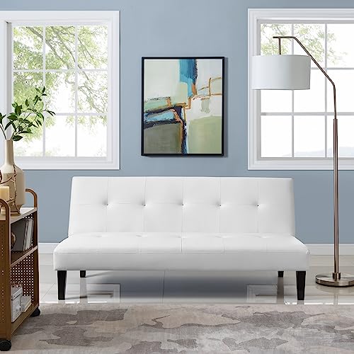 Naomi Home Raelynn Button Tufted Sofa Affordable Caramel Modern - Air Leather Couch for Small Spaces Sofa Cama para Sala Modernos Baratos - Durable Sturdy Living Room Furniture Tool-Free Assembly