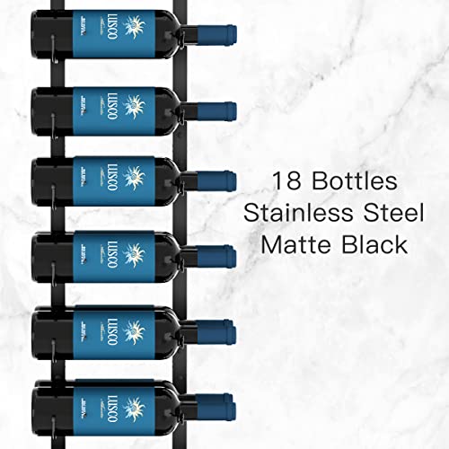 CharaVector Stainless Steel Wine Rack Wall Mounted 18 Bottles, Industrial Wall Wine Rack, Matte Black Hanging Wine Rack, Wall-Mounted Wine Racks for Red, White and Champagne, Home and Kitchen Decorā¦