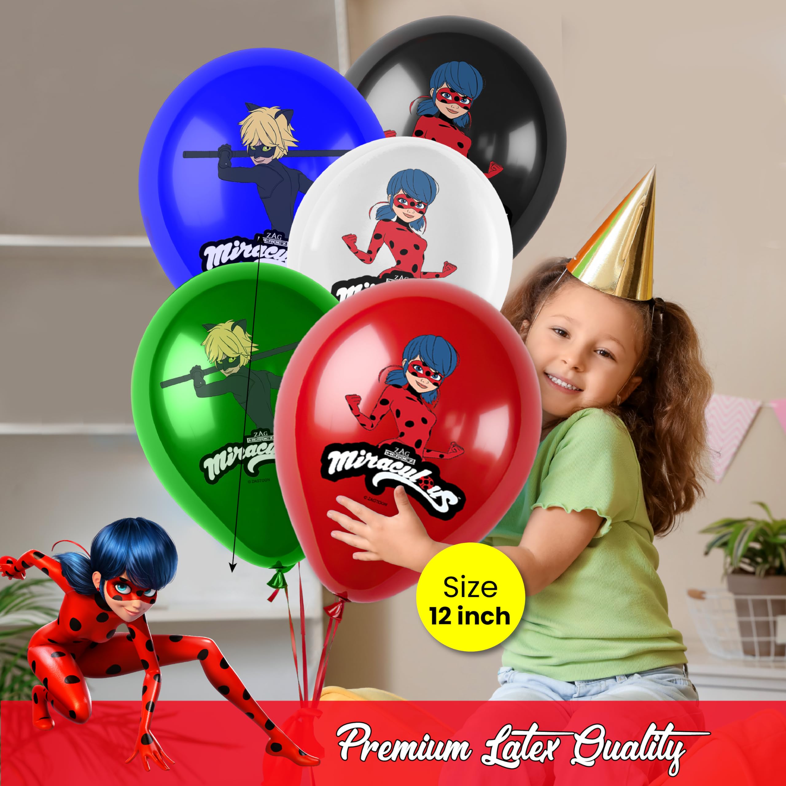 Miraculous Ladybug Cat Noir 12" Birthday Party Balloons 25 Pcs | Premium Latex for Miraculous Ladybug Party Supplies and Decorations by Vision E.D.