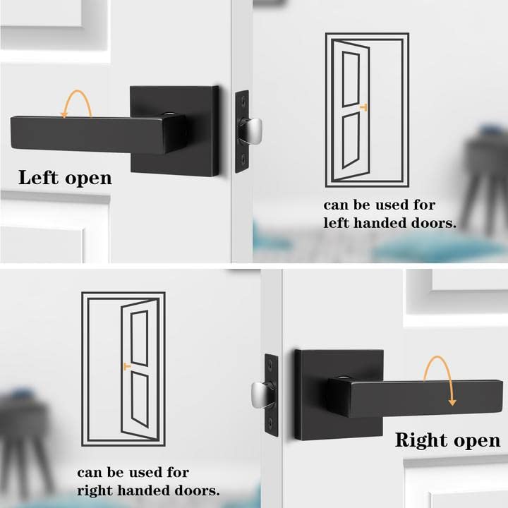 Probrico Matte Black Passage Door Levers Square Hall Closet Handles, Heavy Duty Interior Non-Locking Lever Sets, Reversible for Right & Left Side, 5 Pack