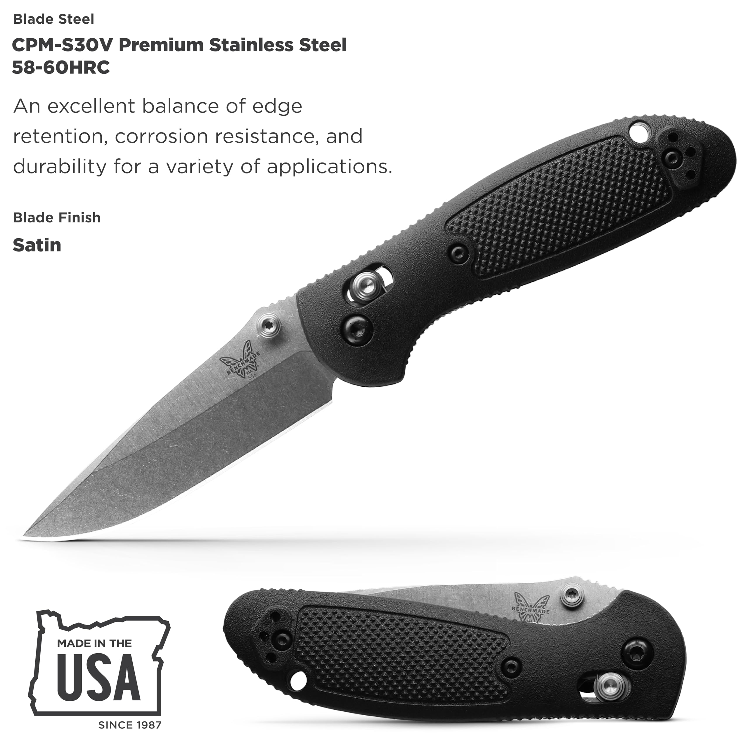 Benchmade - Griptilian 556-S30V EDC Knife with Black Handle (556-S30V)