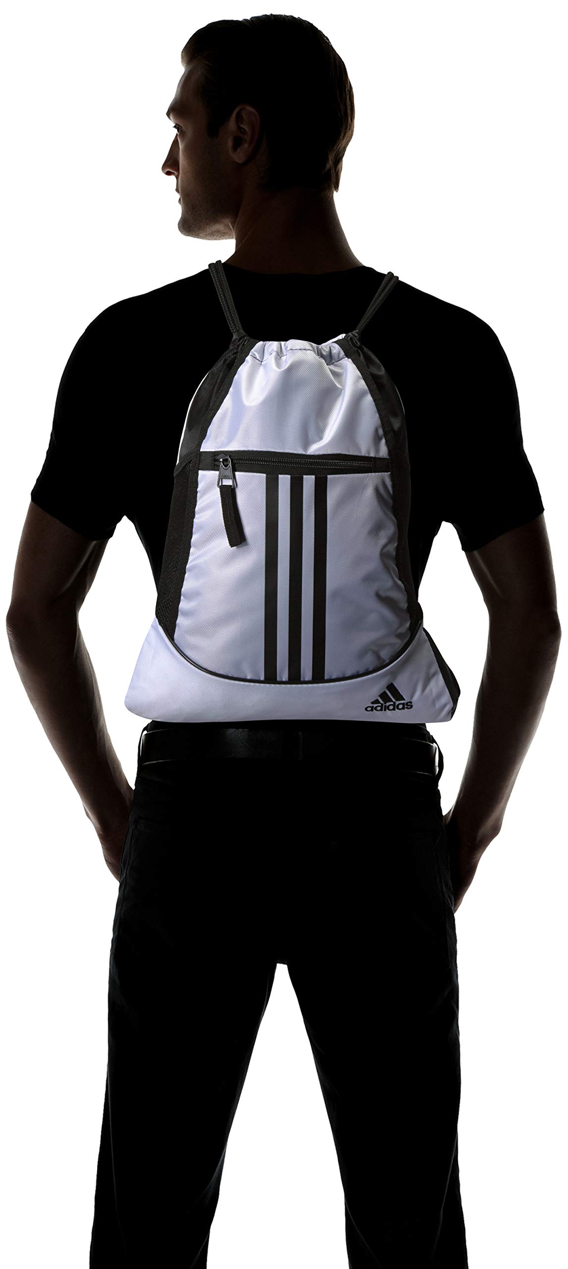 adidas Alliance Sackpack, Drawstring, Lightweight Small Gym Bag for Women, Soccer Backpack, White/Black/Black, One Size