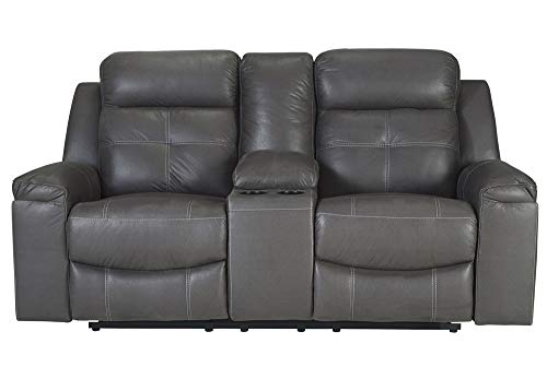 Signature Design by Ashley Jesolo Modern Faux Suede Double Reclining Loveseat with Center Console, Dark Gray