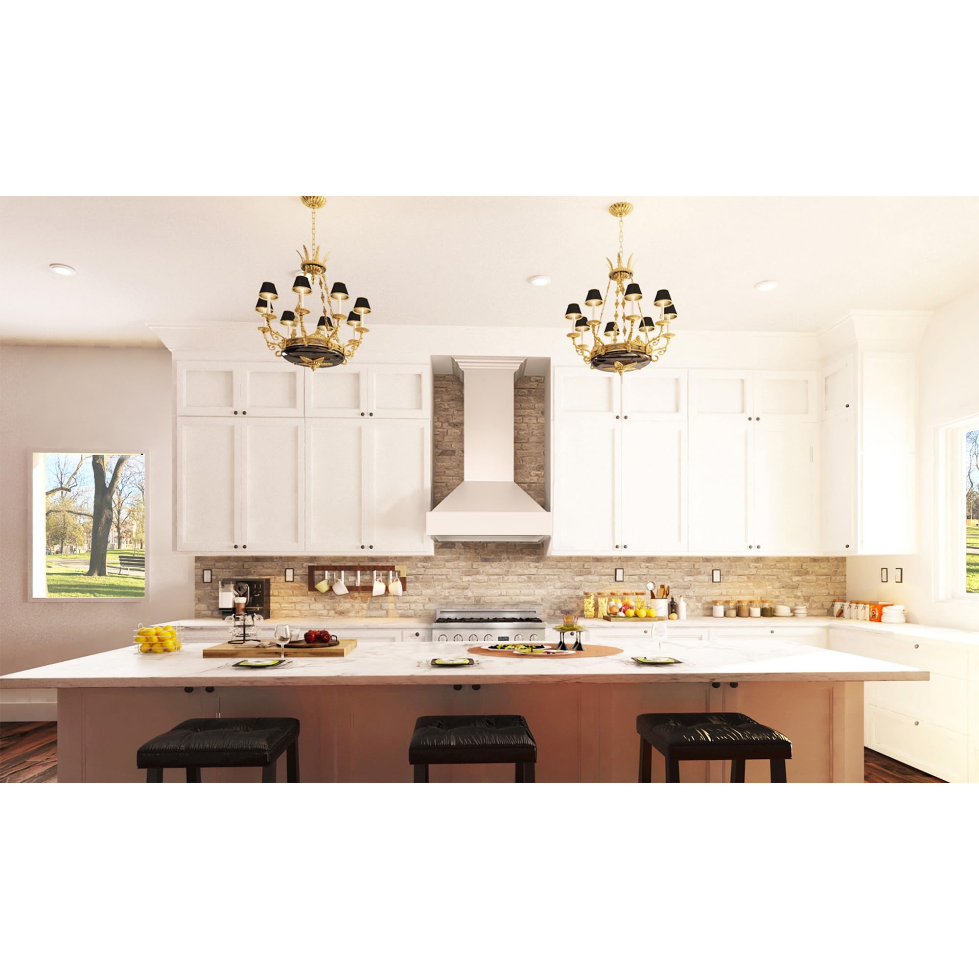 ZLINE 36 in. Wooden Wall Mount Range Hood in Cottage White - Includes Motor