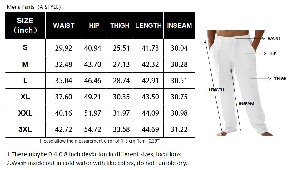 PASLTER Mens Casual Linen Pants Loose Fit Straight-Legs Elastic Drawstring Waist Summer Beach Long Pant