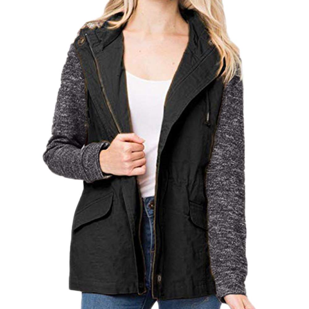 2018 NEW!!DrawstringAnd Top Blouse,Women Hooded Plaid With Diagonal Collared Shirt Jacket (L, Black)