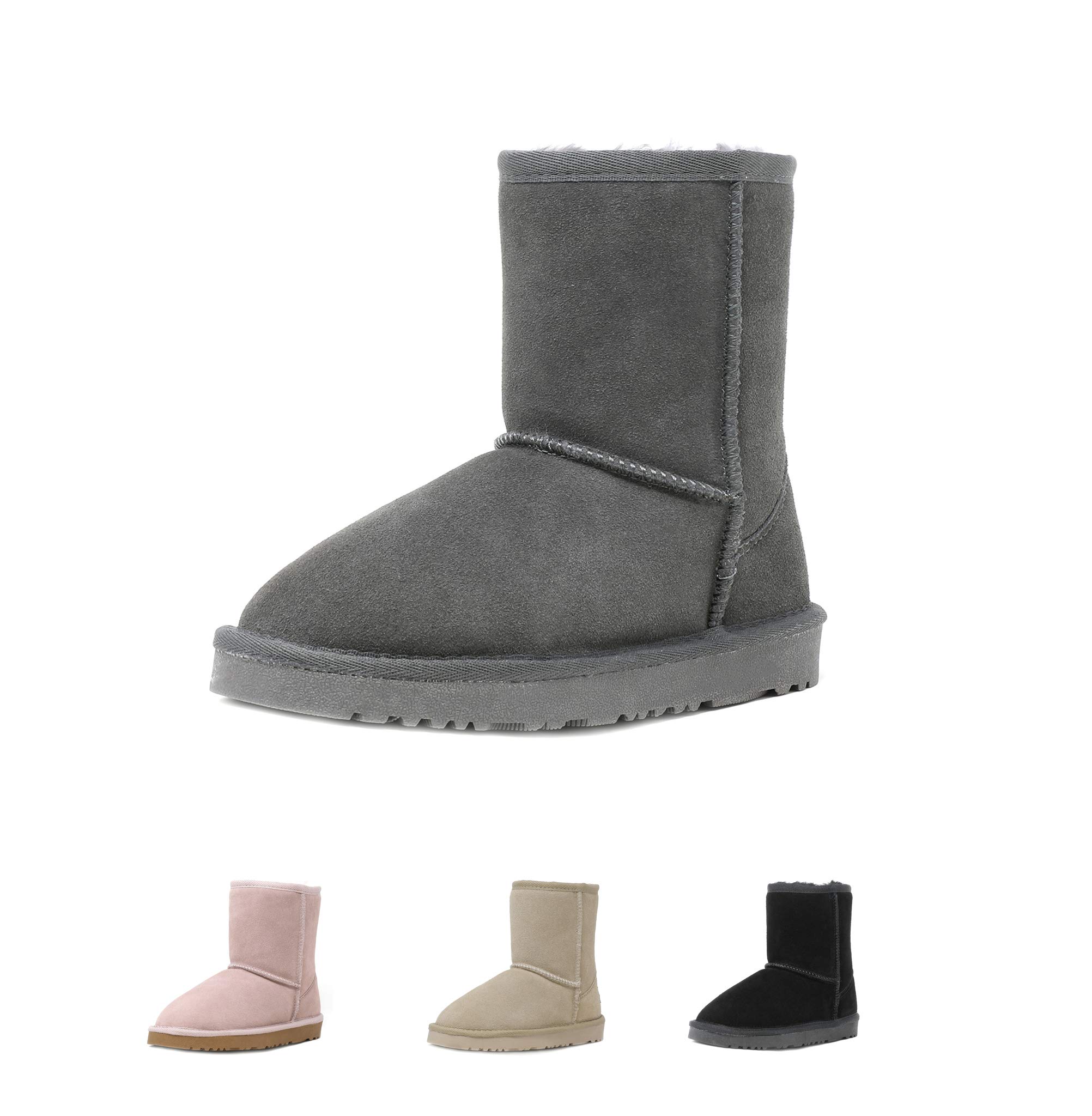 DREAM PAIRS Girls Boys Boots Kids Faux Fur Lined Winter Mid Calf Snow Boots Shorty-K Grey Size 1 Little Kid