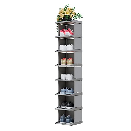 MADSOUKY Shoe Rack 8 Tiers DIY Narrow Stckable Free Standing Shoes Storage Tall Organizer Vertical Small Entryway Hallway Shelf