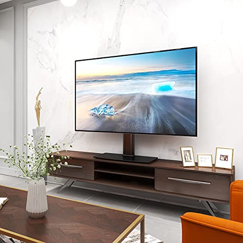 Universal Swivel TV Stand/Base Table Top TV Stand 32 to 70 inch TVs 80 Degree Swivel, 4 Level Height Adjustable, Heavy Duty Tempered Glass Base, Holds up to 88lbs Screens, HT04B-002U