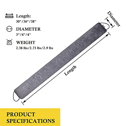 fowong Door Draft Stopper 38 Inch Weighted Under Door Draft Blocker Soundproofing Guard Wind Blocker with Hook Tapes for Easy Install, Grey