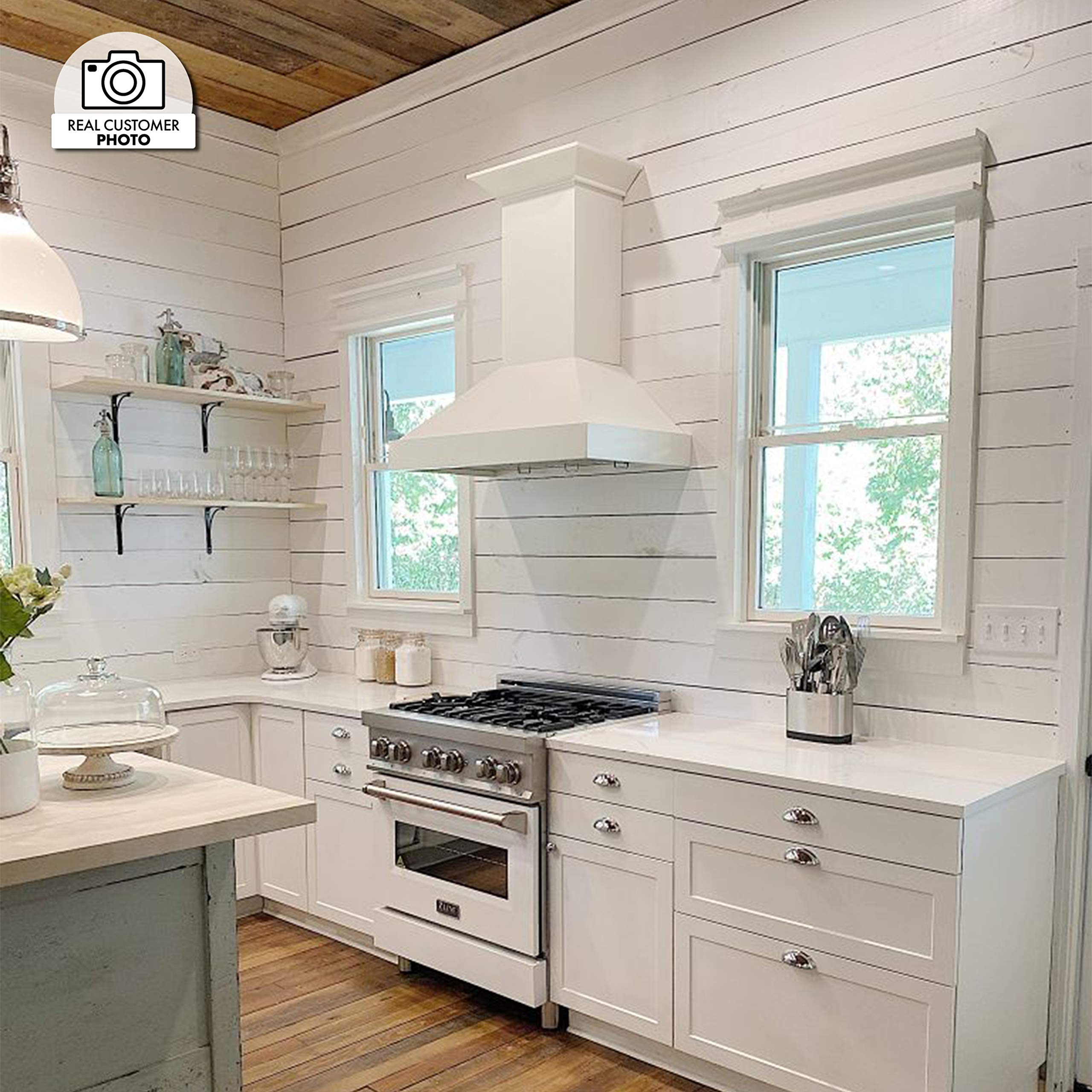 ZLINE 36 in. Wooden Wall Mount Range Hood in Cottage White - Includes Motor