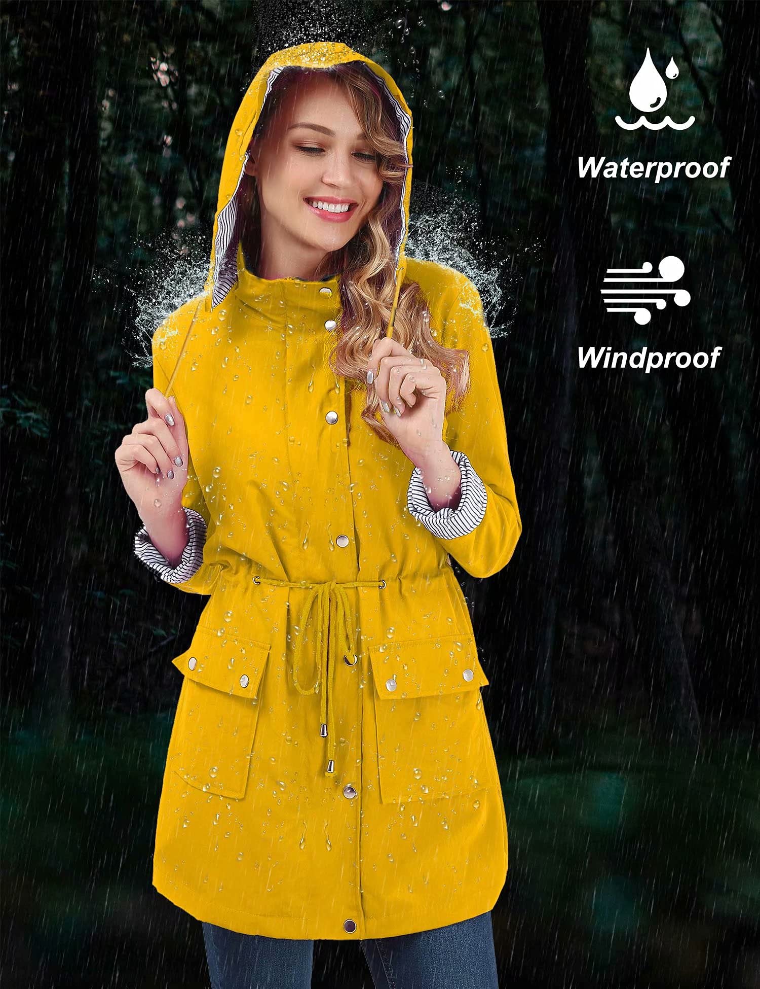 BBX Lephsnt Women Rain Jacket Waterproof Rain Coats with Hood Lightweight Windbreaker Rain Coat Yellow XL