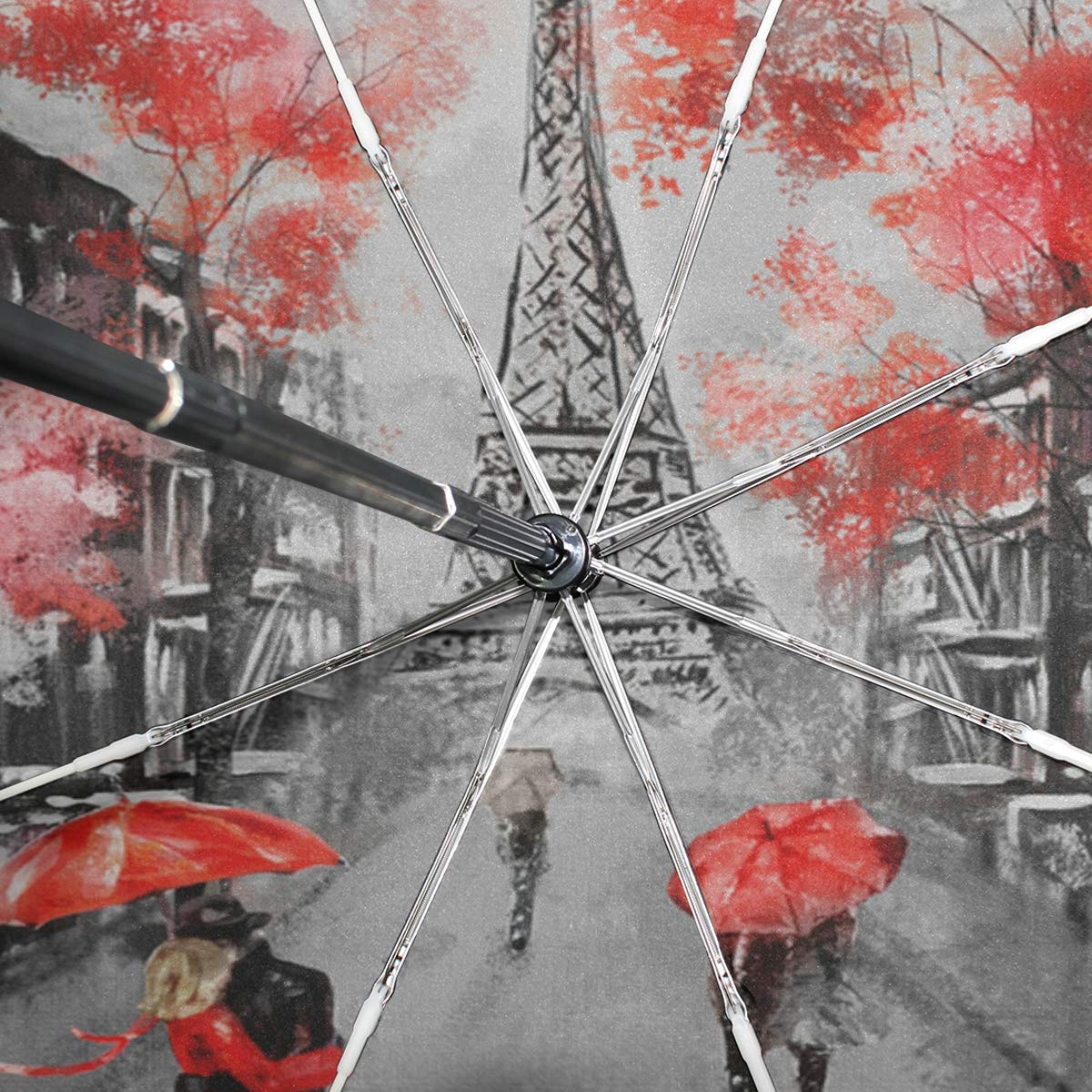 Wamika Oil Painting Eiffel Tower Auto Umbrella Open Close France Paris Umbrella Windproof Lightweight Travel Compact Parasol Umbrellas Sun & Rain