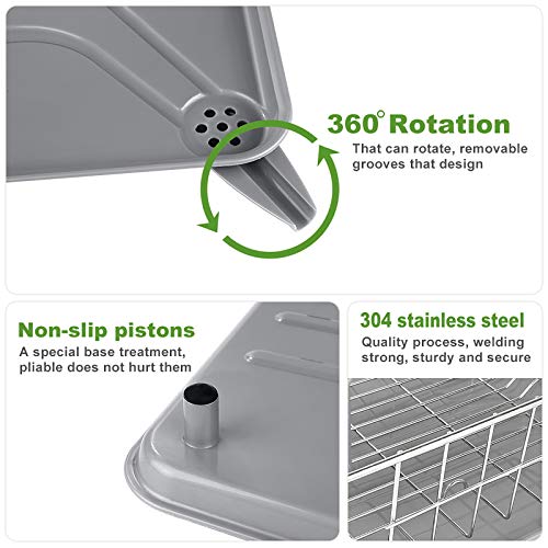 WHITGO Dish Drying Rack with Drain Board, Stainless Steel Dish Drainer Drying Rack with Utensil Holder for Kitchen Counter, Dish Drain Rack with One Cleaning Cloth