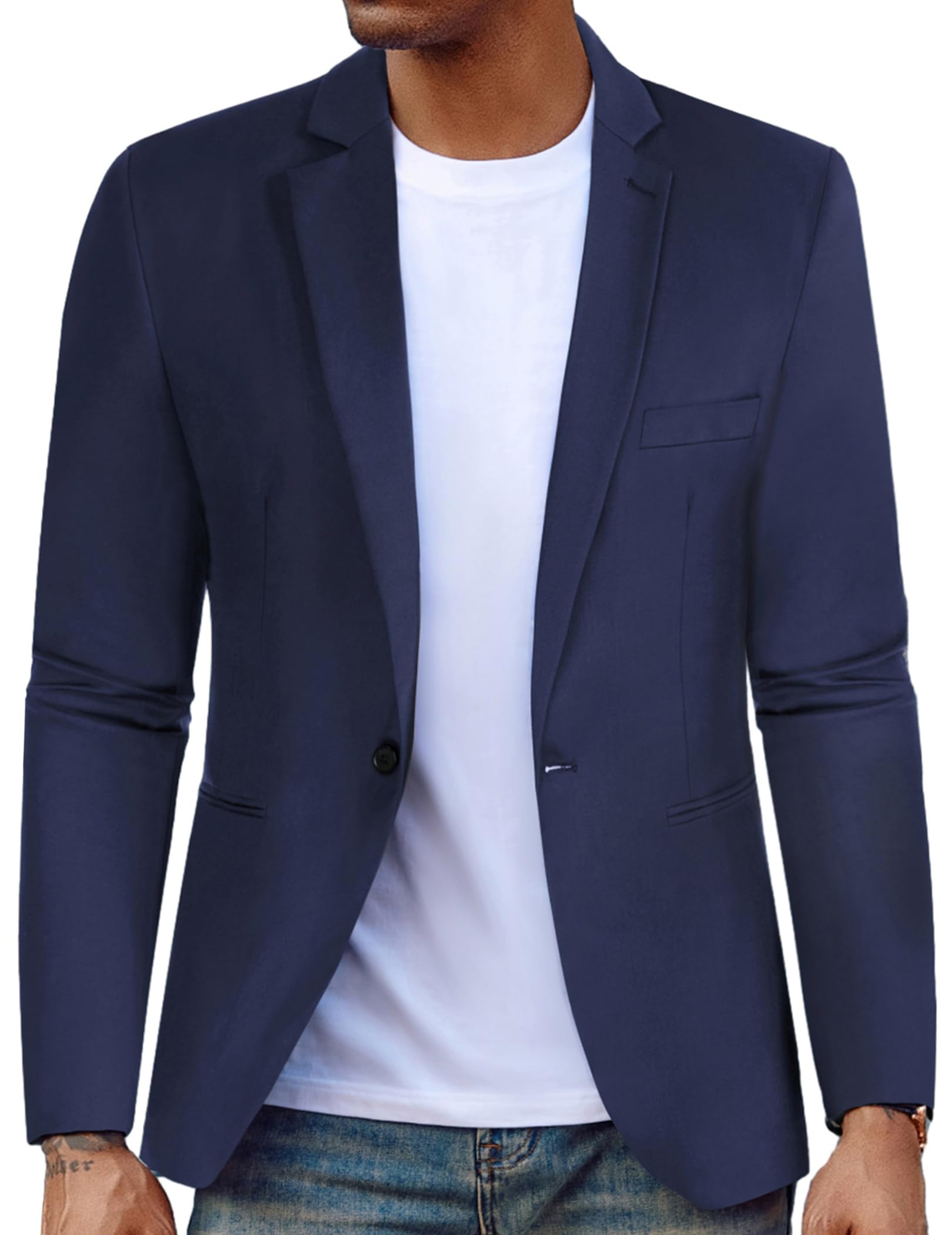 Men's One Button Blazer Jacket Party Suit Blazer Size M Navy Blue