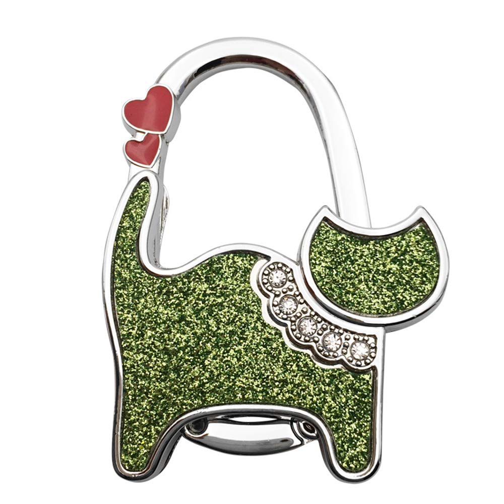 Vpang Metal Purse Hook Purse Hanger Cute Cat Foldable Handbag Hanger Folding Table Hanger Holder Bag Storage (Green)