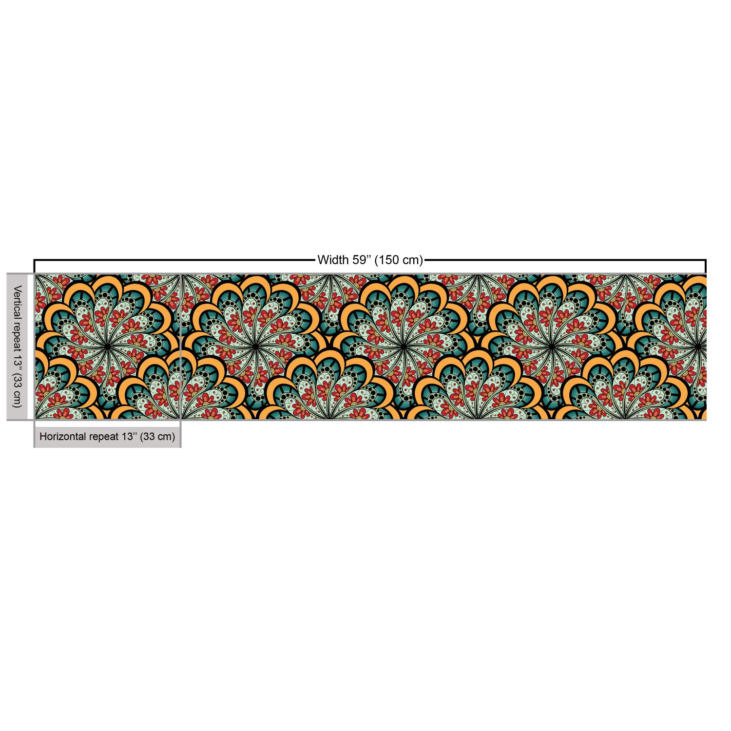 Ambesonne Mandala Fabric by The Yard, Flourishing Nature Design with Paisley Motif Bohemian Pattern, Decorative Fabric for Upholstery and Home Accents, 1 Yard, Marigold Seafoam