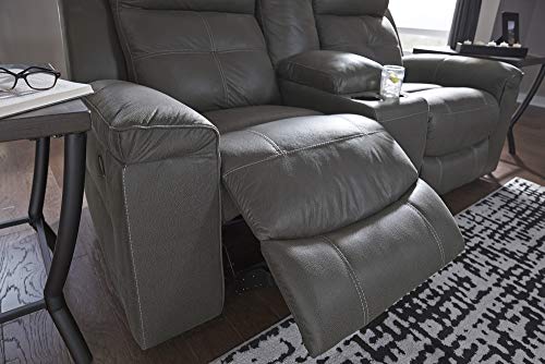Signature Design by Ashley Jesolo Modern Faux Suede Double Reclining Loveseat with Center Console, Dark Gray