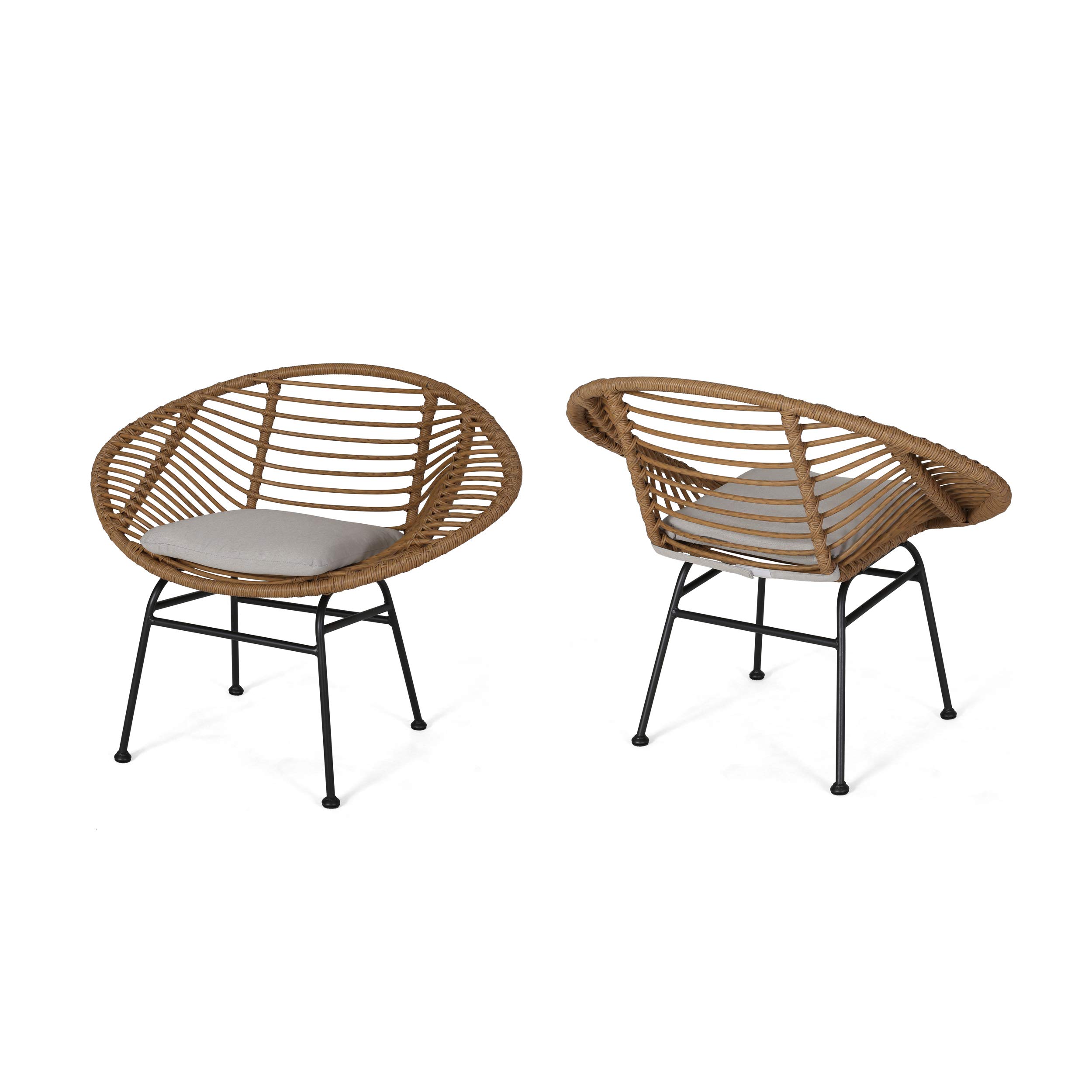 Christopher Knight Home Aleah Indoor Woven Faux Rattan Chairs with Cushions (Set of 2), Light Brown and Beige Finish