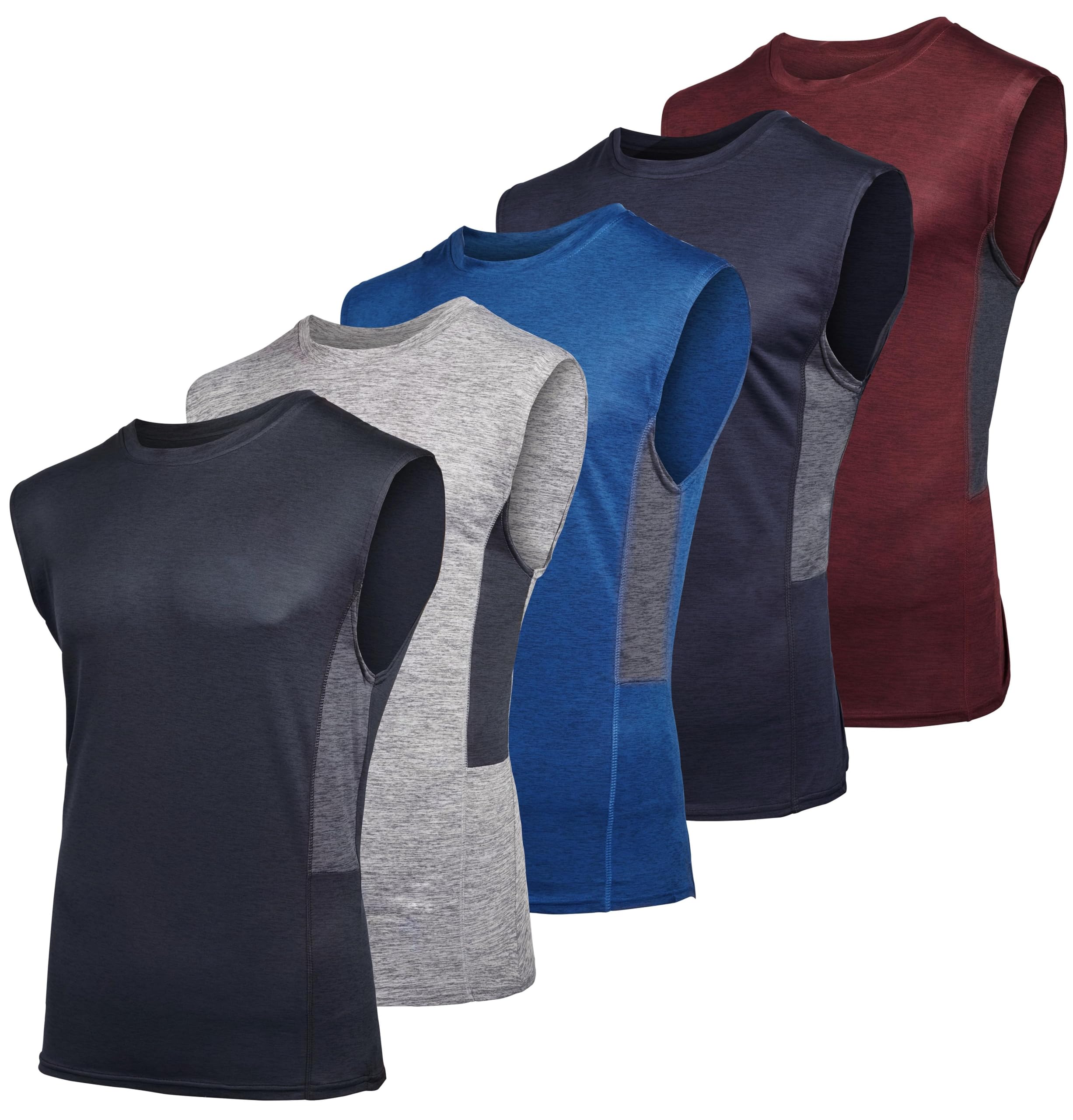 Real Essentials Men's Dry Fit Jersey Sleeveless Tank Top Muscle Yoga Active Men Basketball Beach Gym Workout Running Fitness Athletic Gym Bodybuilding Undershirt Tee T-Shirt, Set 5, M, Pack of 5